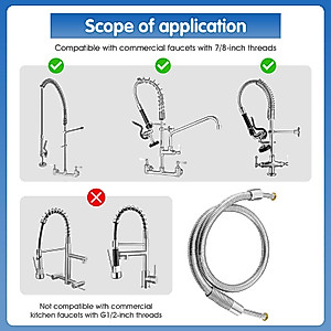 44” Length Commercial Sink Sprayer Hose, Pre-rinse Hose for Commercial Kitchen Sink Faucets Stainless Steel Hose Replacement Kit