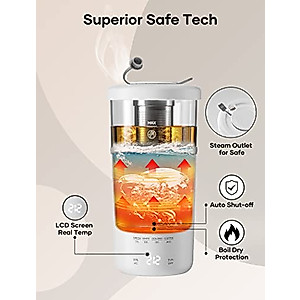 Sekaer Travel Electric Tea Kettle, Portable Small Mini Hot Glass Teapot Maker with Infuser, 350ML&400W Fast Heat Personal Water Boiler, BPA-Free White