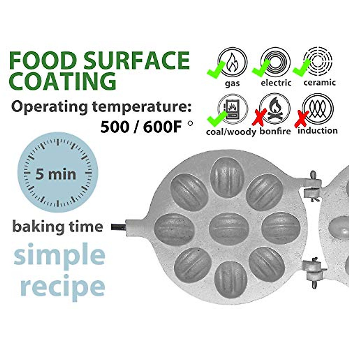 Walnut Cookie Mold (Oreshek) Maker 9 Halves Nuts Big Oreshki Russian Soviet Cookies Pastry