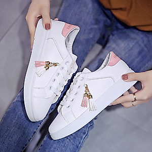 Hbeylia Leather Fashion Sneakers for Women Casual Lace Up Low Top Play Sneakers Platform Wedge Slip On Loafers Canvas Shoes Anti Slip Walking Running Shoes for Girls Work Nurse Outdoor Sports Pink