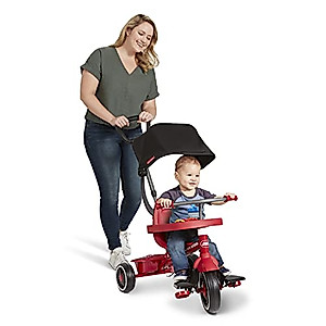 Radio Flyer Pedal & Push 4-in-1 Stroll ' N Trike®, Red Tricycle, for Toddlers Ages 1-5 (Amazon Exclusive), Toddler Bike