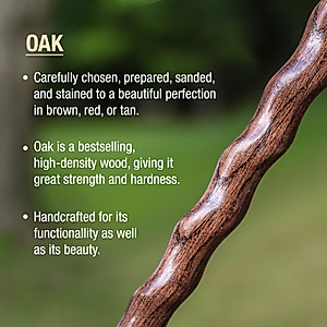 Brazos Handcrafted Wood Walking Stick, Twisted Oak, Traveler Style, for Men & Women, Made in the USA, Brown, 55"