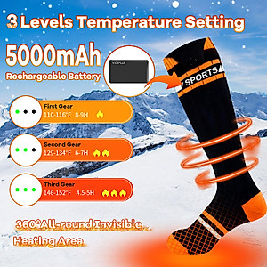 VICEPLUS Heated Socks Men Heated Socks Electric Socks Women 5000mAh*2 Rechargeable Heated Ski Socks Battery Heating Socks Heated Socks Women Washable APP Control Thermal Socks Skiing Hunting