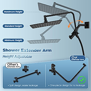 Gabrylly Shower Heads with Handheld Spray Combo, 10" High Pressure Rainfall Shower Head with 11" Extention Arm and Suction Cup Holder, 3-Setting Handheld Shower Head with 59" Shower Hose, Matte Black