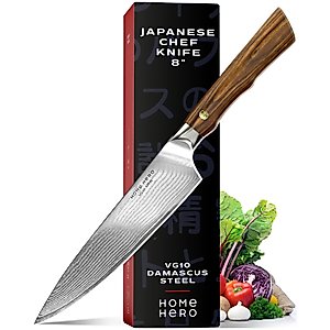 Home Hero 2 Pcs Japanese Knife Collection with Sheath - VG10 Damascus Steel Triple Rivet Kitchen Knife - Ultra Sharp 67 Layers Damascus Knife with Ergonomic Rosewood Handle (8 Inch Chef Knife)