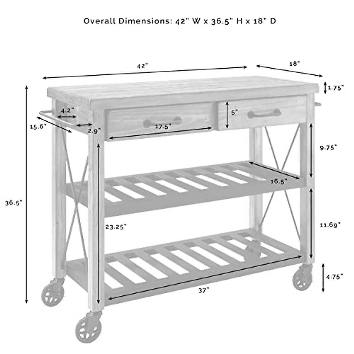 Crosley Furniture Roots Rack Industrial Rolling Kitchen Cart, Natural