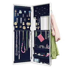 NEW VIEW Over The Door Black Jewelry Cabinet w/Full Length Mirror, Scarf Holder and Knob Handle (01-00-12893)