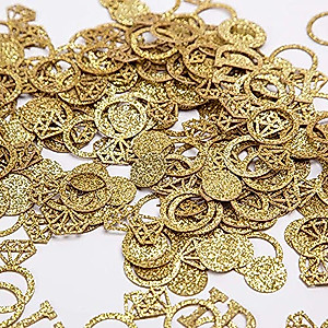 Gold Wedding Table Confetti, Bachelorette Engagement Party Decorations, Glitter Paper Diamond Ring,I Do and Hearts Confetti Scatter for Bridal Shower Decor 1.18 inch,1.18 inch,1.57 inch,0.59 inch