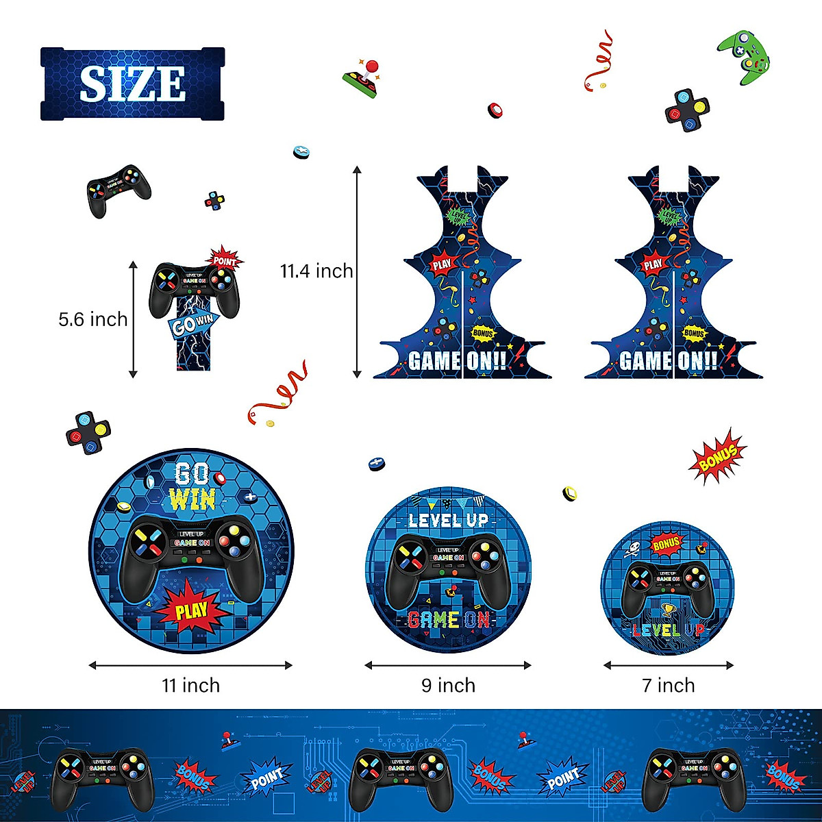 3-Tier Video Game Cupcake Stand Reusable Mini Game Theme Cake Stand Cardboard Gamer Cupcake Holder Stand for Birthday Theme Party Supplies Dessert Stand (Blue, Classic Style)