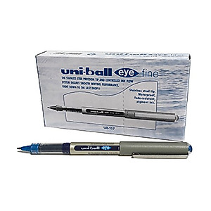 uni-ball UB-157 Eye Fine Rollerball Pens, Blue Uni Super Ink, 7mm Nib, Box of 12