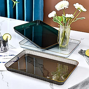 Non-Slip Rectangular+Square Plastic Serving Tray Coffee Table Trays (12x7/6 Inch ) with Gold Border for Kitchen Coffee Table Decor Storage Accessories(Brown)