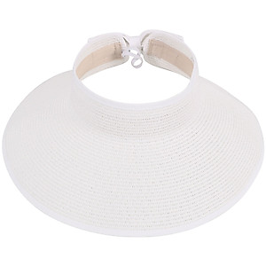 Simplicity Women's Wide Brim Straw Sun Visor Hat Roll Up Straw White Sun Hat for Women