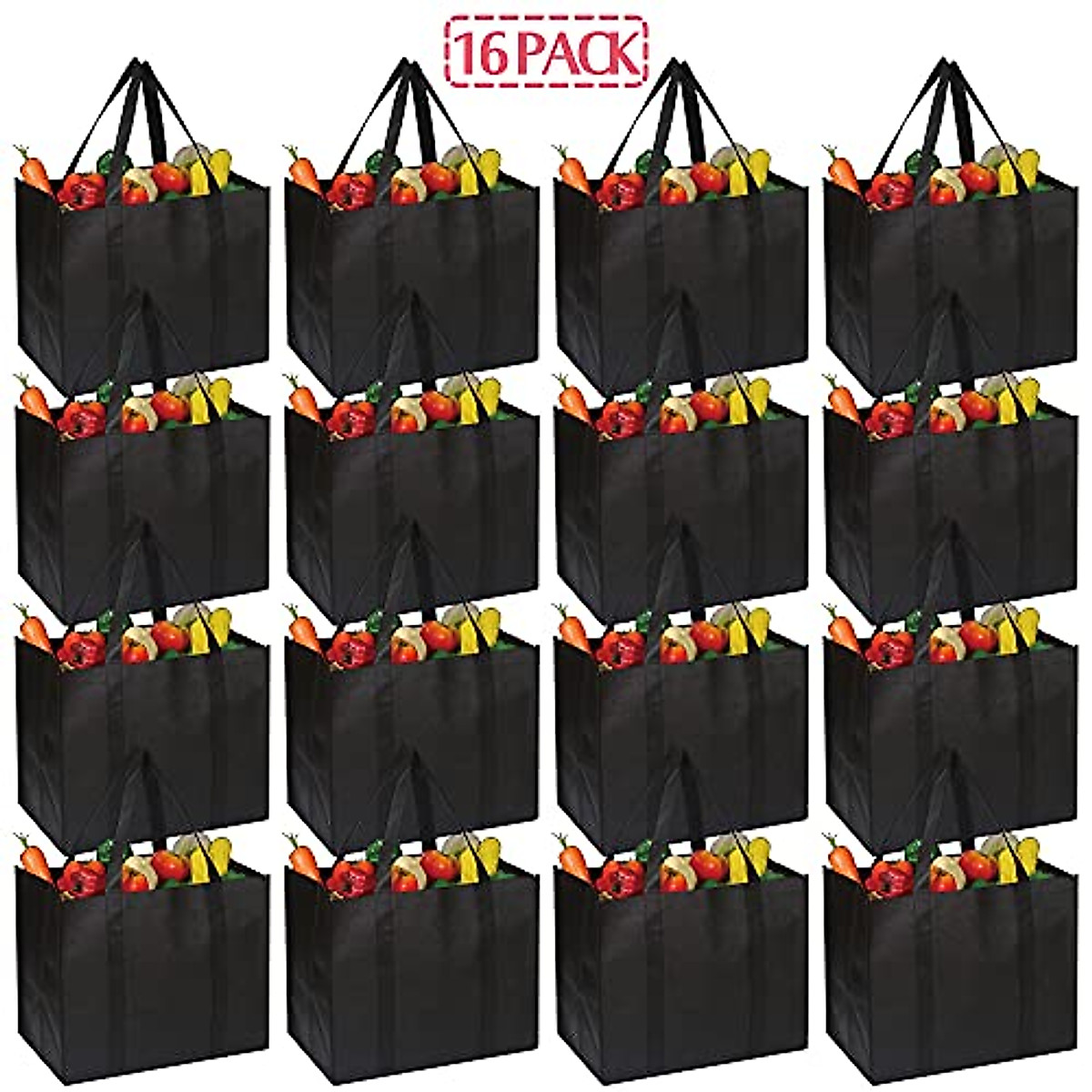 Set of 16 Reusable Grocery Bags Extra Large Super Strong Heavy Duty Shopping Tote Bags with Reinforced Handles