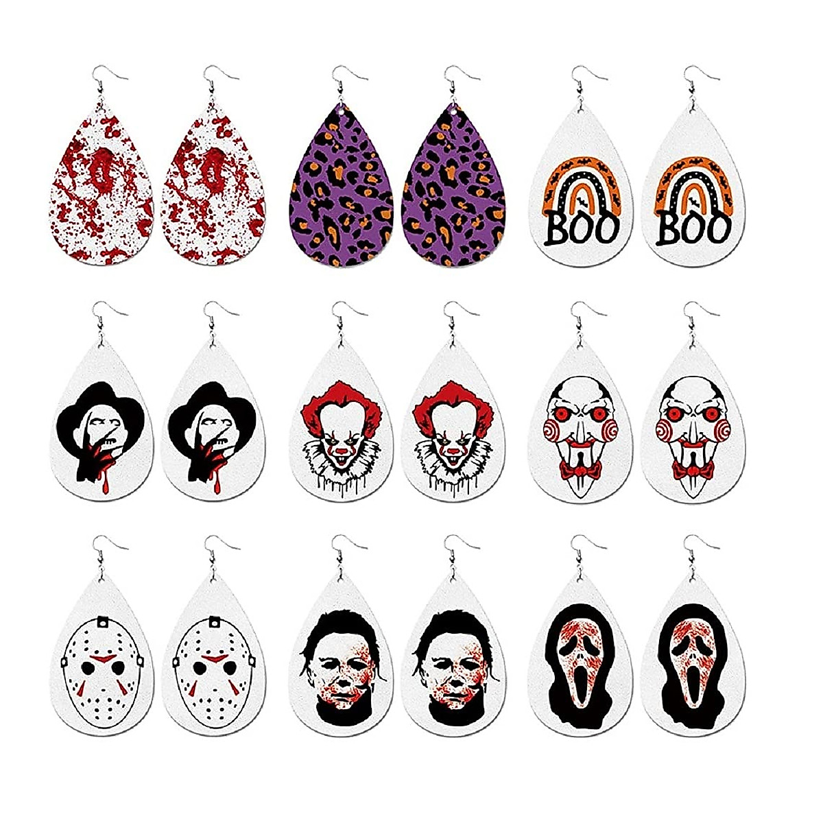 Halloween Earrings Faux Leather Earrings For Women Teardrop Drop Dangle Earrings Bulk Pumpkin Ghost Skull Earrings Halloween Gifts For Adult -style 1