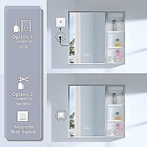 WELLFOR 30 X 28 Inch LED Lighted Bathroom Medicine Cabinet with Mirror, Bathroom Vanity Mirror Cabinet with Dimmable Lights and Defogger, 3 Solid Wood Shelves, Ample Storage Space, Quiet Closing Door