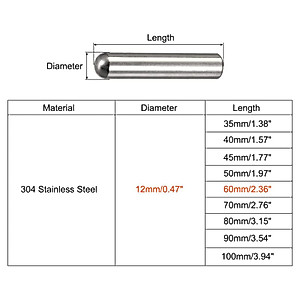Tool parts 12x60mm Dowel Pins - 1pcs Round Head Flat Chamfered End Dowel Pin