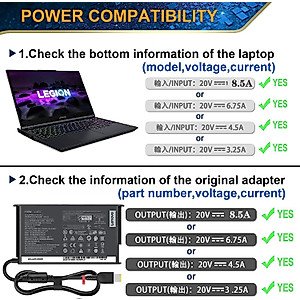 170W AC Laptop Charger for Lenovo ThinkPad P73 P50 P51 P52 W540 W541 P15v P16v T15p, for Lenovo Legion Y7000 Y540 Y545 Y720 Y730 ADL170SCC3A SA10R16886 20V 8.5A Power Supply Adapter