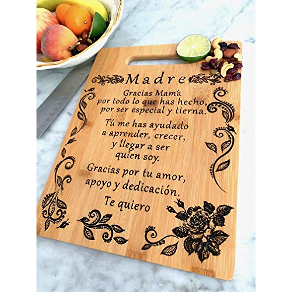 Gift for mom Spanish-Regalo para el poema de mamá-Tabla de cortar de bambú grabada única-Madre poema (22x30cm)