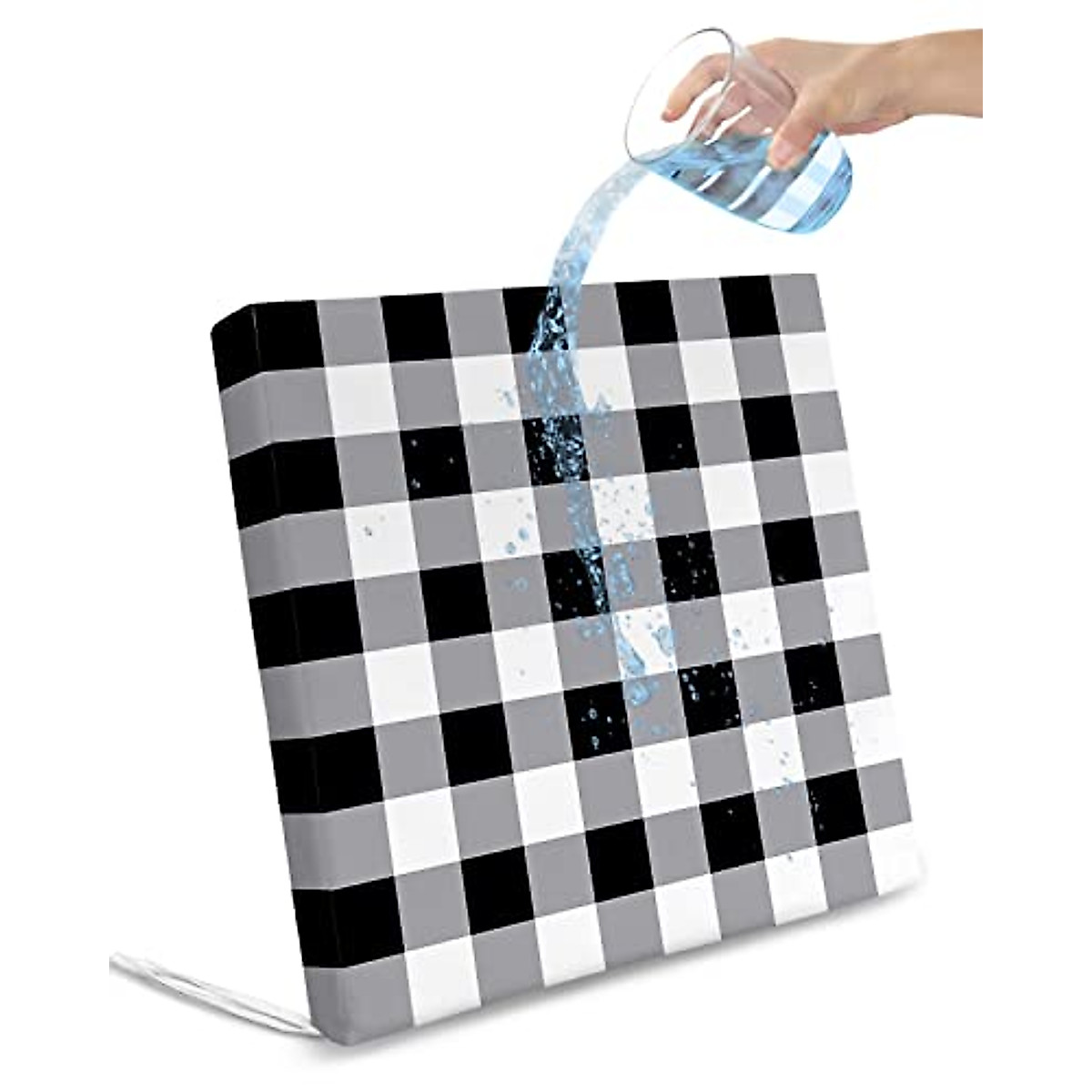 Prime-Home Indoor/Outdoor Waterproof Seat Cushion Cover, Black and White Buffalo Plaid Patio Chair Seat Cushion Slip Cover 4 Pack Chair Cushion Cover with Ties 20''x18'' Farm Style