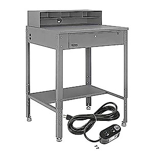 Global Industrial Flat Top Shop Desk w Pigeonhole Compartments & Electrical Outlets, 34-1/2"W x 30"D, Gray
