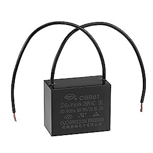 uxcell Ceiling Fan Capacitor CBB61 24uF 250V AC 2 Wires Metallized Polypropylene Film Capacitor 48x38x26mm for Electric Fan Pump Motor Generator