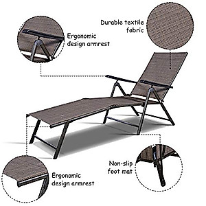 Tangkula Patio Lounge Chair Chaise, Adjustable Backrest Ergonomic Shape with Durable Handwoven Rattan Steel Frame Garden Lawn Pool Recliner Outdoor Furniture Wicker Lounger