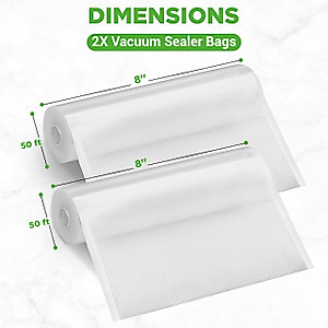 NutriChef Vacuum Sealer Bags 8x50 Rolls 2 pack for Food Saver, Seal a Meal, NutriChef, Weston. Commercial Grade, BPA Free, Heavy Duty, Great for vac storage, Meal Prep or Sous Vide