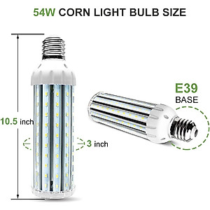 YGS-Tech Super Bright 54W LED Corn Light Bulb, E26/E39 Large Mogul Base, 6500K Daylight White, 400 Watt Equivalent for Indoor Large Area Lighting, Garage Factory Warehouse Backyard, HID, HPS