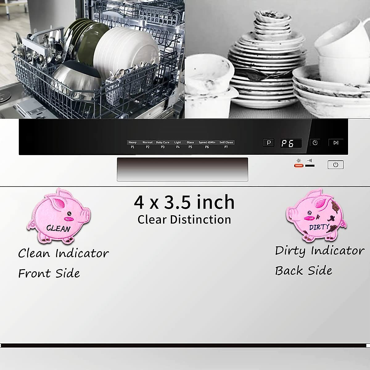 Handmade Felt Piggy Clean Dirty Magnet for Dishwasher, Oxepleus Funny Dishwasher Magnet Clean Dirty Sign, Double Sided Strong Kitchen Flip Indicator