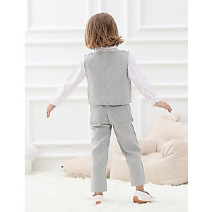 A&J DESIGN Toddler Suit for Boys Gentleman Wedding Church Photoshoot Formal Ring Bearer Outfit Dress Clothes Set Light Gray 2-3T