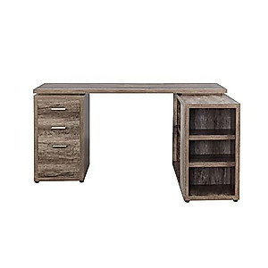 Naomi Home Ariel Executive L-Shaped Desk with Drawers - Large Modern Corner Computer Desk with Storage Drawers, Shelves, File Cabinet for Home Office - L Shape Desk Ideal for Work from Home - Natural