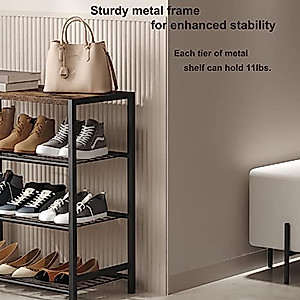 HOMEFORT 4-Tier Metal Shoe Rack, All-Metal Shoe Tower,Shoe Storage Shelf with MDF Top Board,Each Tier Fits 3 Pairs of Shoes,Entryway Shoes Organizer with Sturdy Metal Shelves in Rustic Brown,23.23"