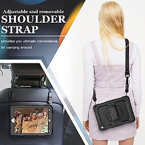 Sibeitu iPad 9th Generation Case 2021 10.2 Inch with Screen Protector & Kickstand, Protective iPad 7th 8th Gen Shockproof Case 2019 2020 Cover with Hand Shoulder Strap, Heavy Duty & Rugged, Black