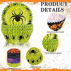 Whaline 600Pcs Halloween Cupcake Liners Pumpkin Witch Legs Bats Ghosts Spiders Skulls Cupcake Wrappers Baking Cups Holders Muffin Baking Liners for Halloween Party Supply