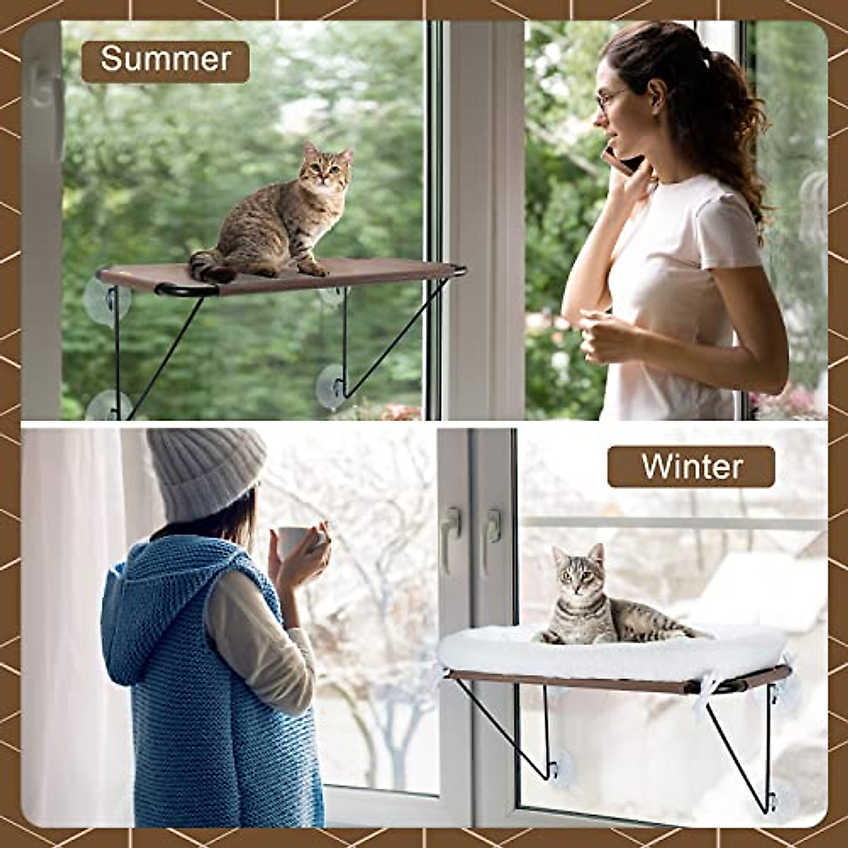 LSAIFATER Cat Window Perch with Supported Under Metal, Cat Hammock with Spacious and Comfortable Pet Bed for Kittens & Large Cats, Cat Gifts for Your Beloved Cat
