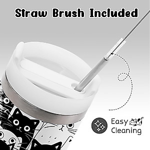 Cat Lover Gifts, Black Cat Tumbler with Handle and Straw for Kids, Birthday Gift for Cat Lovers Girls, 14 oz Stainless Steel Travel Mug for Toddlers, It's Fine I'm Fine Everything Is Fine Cat Mug