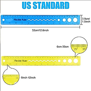 30cm/12inch Ruler US STANDARD Bendable Flexible Rubber Rulers Transparent Shutterproof Straigt Rulers, 12" Durable Flexi Folding Rulers School,Classroom,or Office Wood Work Kids/Adults(8PCS)