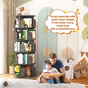 Aheaplus Rotating Bookshelf, 360 Display Wood Spinning Bookshelf Tower, 5 Tier Floor Standing Bookcase Storage Rack, Revolving Bookcase Corner Bookshelf for Small Space, Bedroom, Study Room,Black Oak