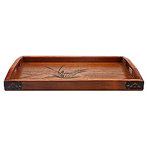 Ikunde Large Wood Serving Tea Water Drinks Tray Wooden Breakfast Tea Serving Tray with Handle
