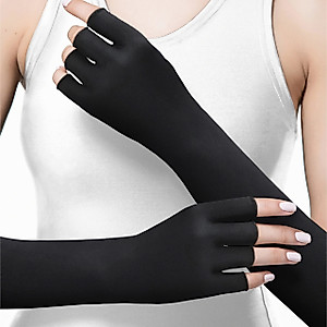 Copper Compression Long Arthritis Pain Relief Gloves - Copper Infused Orthopedic Fingerless Hand Brace for Women, Men - Carpal Tunnel, Computer Typing, RSI, Support Hands, Wrist, Arms