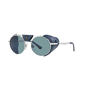 Persol PO2496SZ Round Sunglasses, Silver/Green Polarized, 52 mm