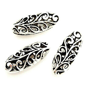 Beads for Jewelry Making, Bracelet, Earring and Necklace 5 Tibetan Antiqued Silver Hollow Filigree Cutout Long Oval Spacer Metal