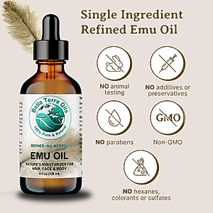 Bella Terra Oils - Emu Oil 4 oz - Genuine Pure Australian Emu, Infused with Linoleic & Oleic Acid, Perfect Companion for Lustrous Skin