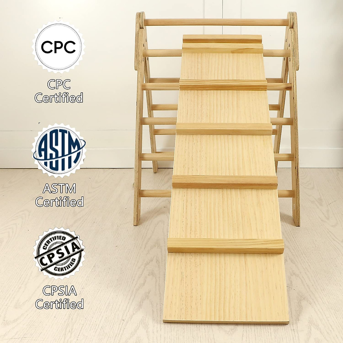 Avenlur Olive 3 in 1 Foldable Triangle Ladder and Slide - Montessori Climbing Set - Indoor Wood Climbing Gym for Children Ages 1 to 6 Years - Baby Climbing Triangle (Natural, Medium)