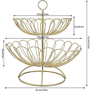 ACQTULOU 2 Tier Fruit Basket, Fruit Bowl, Vegetables Countertop Bowl Storage, Detachable and Hangable for Large Capacity Fruit Tray