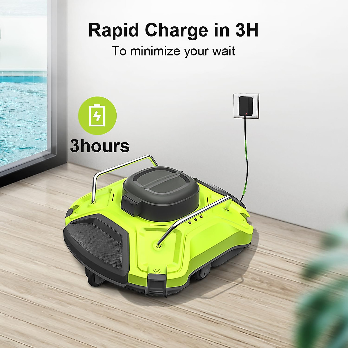 Launs Cordless Robotic Pool Cleaner, Automatic Pool Vacuum, Dual-Motor, IPX8 Waterproof, with 110 Mins Maximum Runtime, Self-Parking, Pool Vacuum for Above (Green)