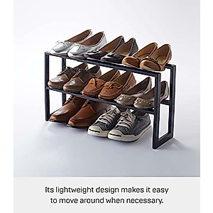 Yamazaki Home Expanding Shoe Rack, Metal, Adjustable Steel One Size Black
