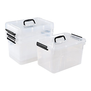 Esdiplot 10.5 L 4 Pack Clear Storage Box, Plastic Latching Box with Handles