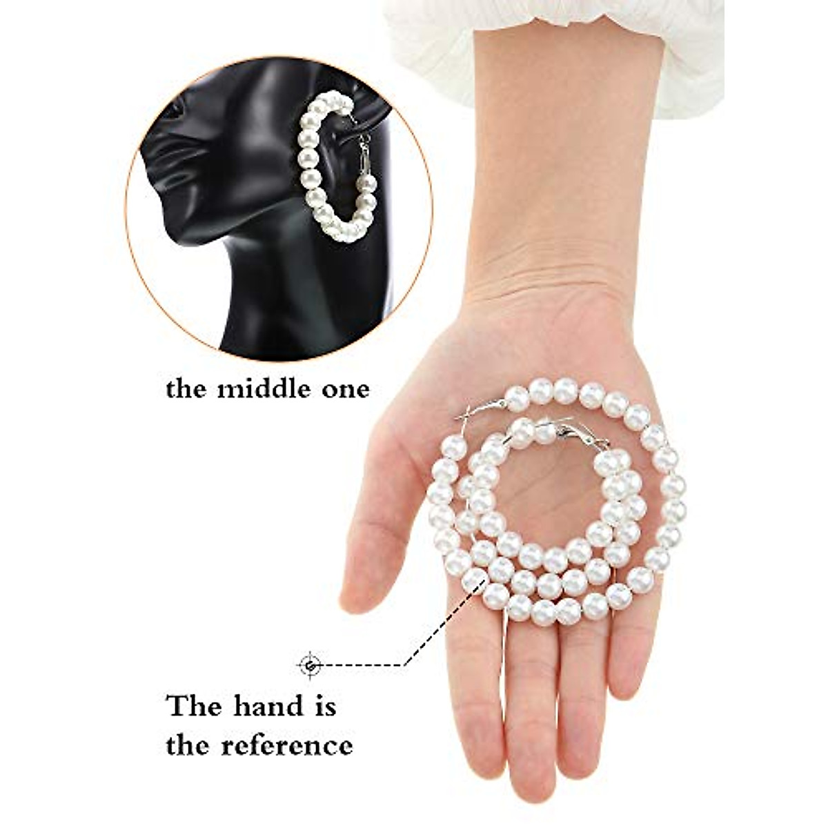 3 Pairs Pearl Hoop Earrings Pearl Earrings for Women Girl Brides Gift (Silver Earring Needle)