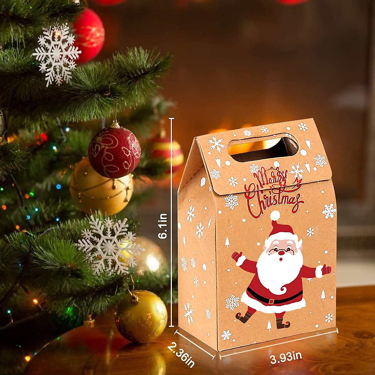 JOICEE Christmas Kraft Paper Gift Boxes 24pcs Xmas Goodies Treat Candy Bags Boxes for Christmas Party Favor